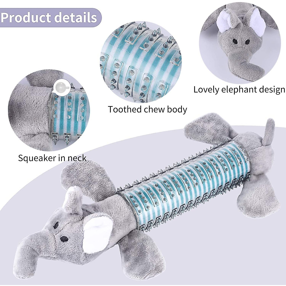 CCDAY Plush Squeaky Dog Chew Toys 3 Packs, Indestructible Tough Durable Dog Toothbrush Toys for Small and Medium Dogs Natural Material Dental Care Puppy Toys (Gray)
