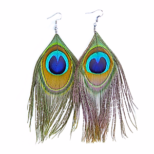 Native Feather Dangle Earrings for Women Long Peacock Feather Earrings for Women Dangling Boho Hook Peacock Feather Earrings