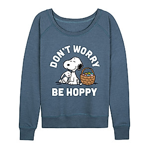 Peanuts HYBRID APPAREL Don't Worry Hoppy - Women's Lightweight French Terry Pullover - Size 4X Heather Blue