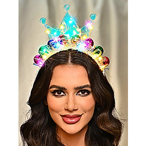 GENBREE Light Up Happy Birthday Headband Birthday Crown Ball Headpiece Party Festival Hair Accessories for Women (Multicolour)