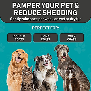 Maxpower Planet Pet Grooming Rake - Double Sided Shedding, Dematting Undercoat Rake for Dogs, Cats - Extra Wide Dog Grooming Brush, Dog Brush for Shedding, Cat Brush, Reduce Shedding by 95%, Blue