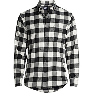 Lands' End Mens Traditional Fit Flagship Flannel Shirt Black/Ivory Buffalo Check Regular Large
