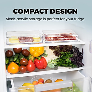 GlossyEnd Deli Meat and Cheese Storage Container with Tong, Bacon Storage Container with Perforated Tray for Freshness, Clear Durable Plastic - Dishwasher and Freezer Safe - Size: 11” x 6.5” x 2”