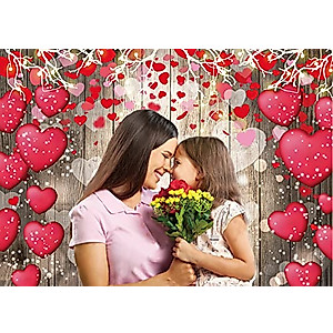 CYLYH 7x5ft Valentine's Day Backdrop Rustic Wood Backdrop Red Love Heart Valentine's Day Backdrops Photography Mother's Day Backdrops Party Bridal Shower Kid Birthday Party Decor Banner