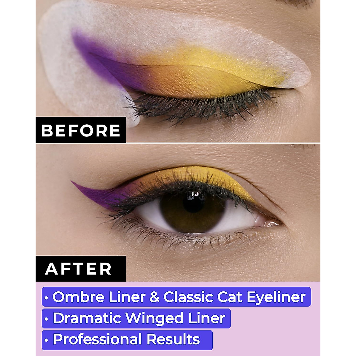 Eyeliner Stencils | Cat Eyeliner Stencil & Winged Eyeliner Tool | Made in USA & Created by Celebrity Makeup Artist | Reusable and Flexible Eyeliner Tape & Eyeshadow Tape | 24 Stencils
