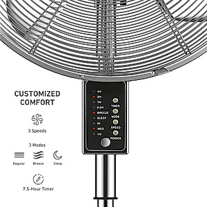 HOLMES 16" Chrome Digital Stand Fan, 75° Oscillation, 3 Speeds, 4 Blades, 3 Modes, Adjustable Height, 18° Head Tilt, Ideal for Home, Bedroom or Office, Remote Control