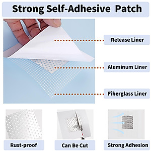 Drywall Repair Kit 10 PCS, 2/4/6 Inch Self-Adhesive Drywall Patch with Scraper and Sandpapers, Aluminum Wall Patch Repair Kit, Plasterboard Hole Repair Kit for Fixing Dry Wall Holes