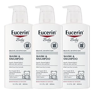 Eucerin Baby Unscented Baby Shampoo and Body Wash, Hypoallergenic, Tear Free Shampoo and Wash with Pro-Vitamin B5 and Shea Butter, 13.5 Fl Oz Bottle