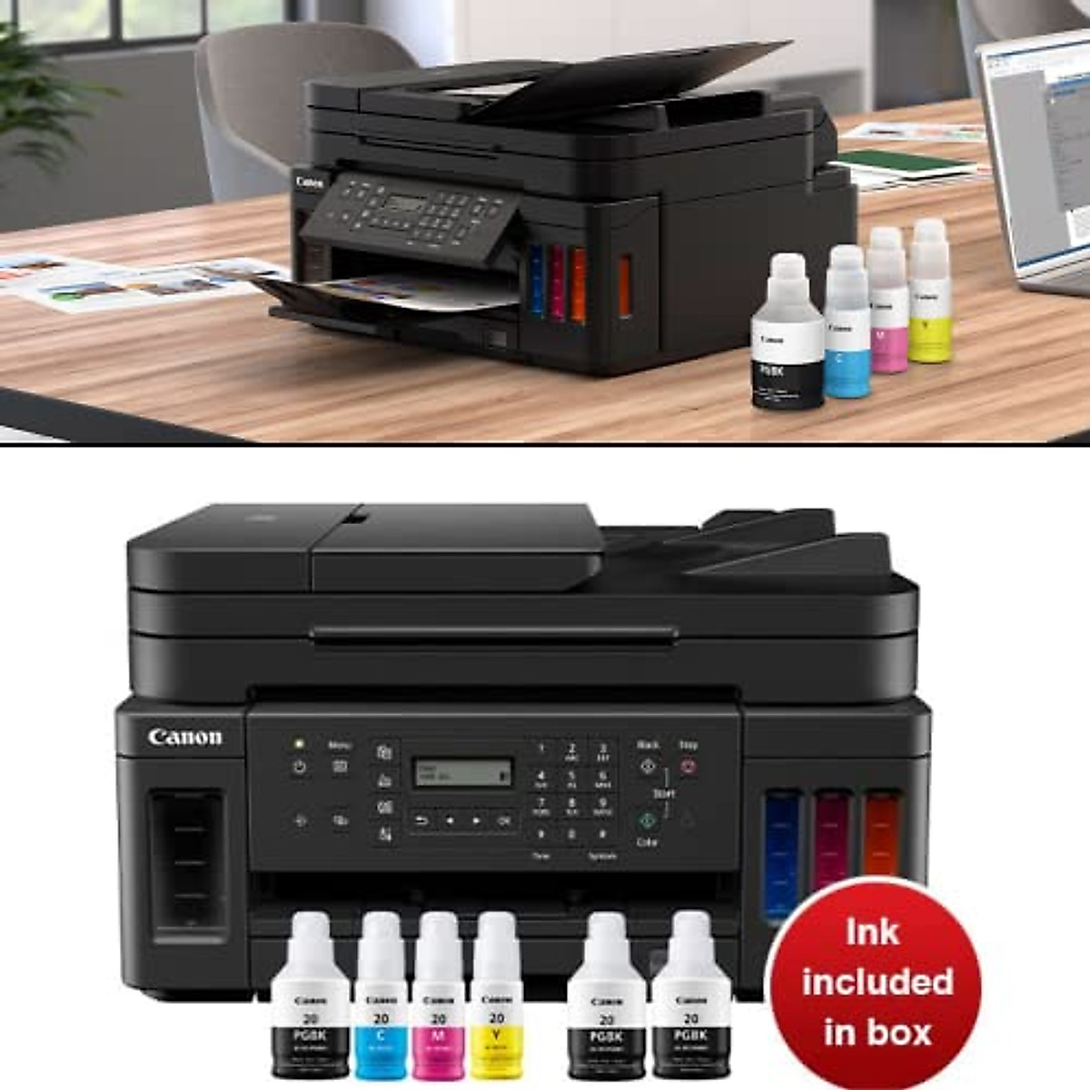 NEEGO Canon All-in-one Printer Wireless Megatank Printer Copier Scanner and Fax, Auto 2-Sided Printing, 4800 x 1200 DPI, Mobile Printing and Airprint with 6 ft Printer Cable