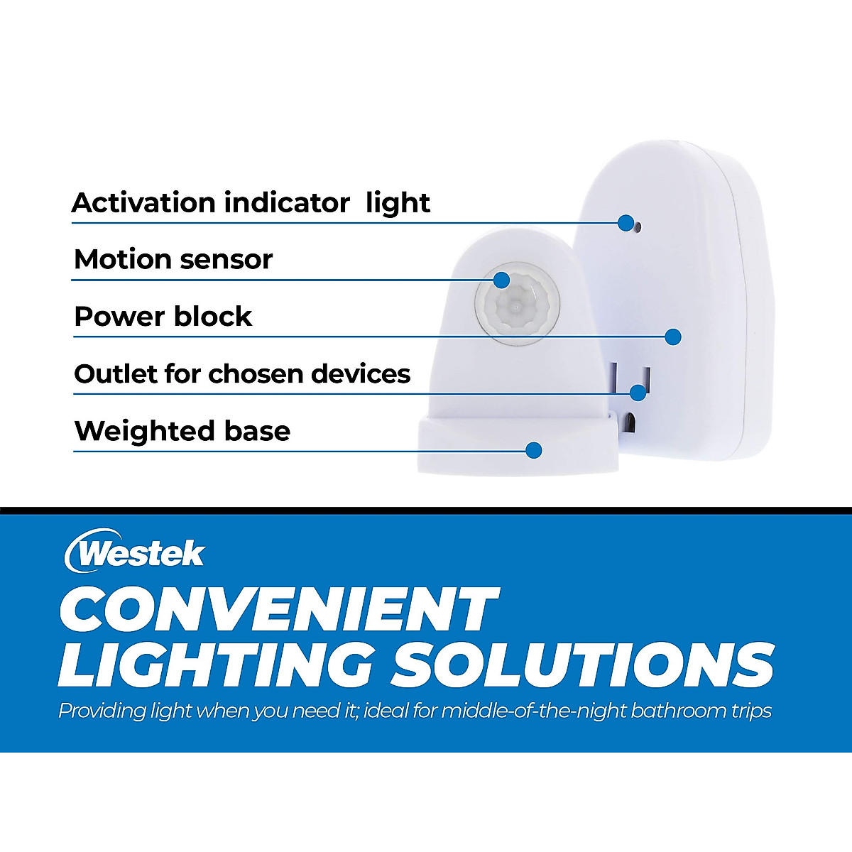 Westek MLC12BC-4 Indoor Plug-in Corded Motion Activated Light Control, 1 Count (Pack of 1), White