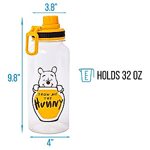 Silver Buffalo Winnie the Pooh Show Me The Hunny Twist Spout Plastic Water Bottle with Stickers You Stick Yourself, 32 Ounces