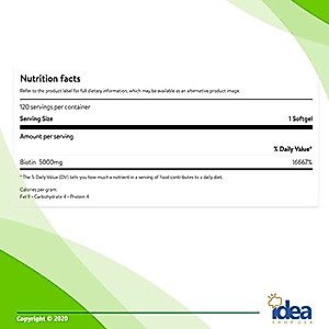 Spring Valley Biotin Dietary Supplement, 5000 mcg, 120 Softgels Total + “Vitamins & Minerals - A to Z - Better Idea Guide” (1 Pack 120 Count)