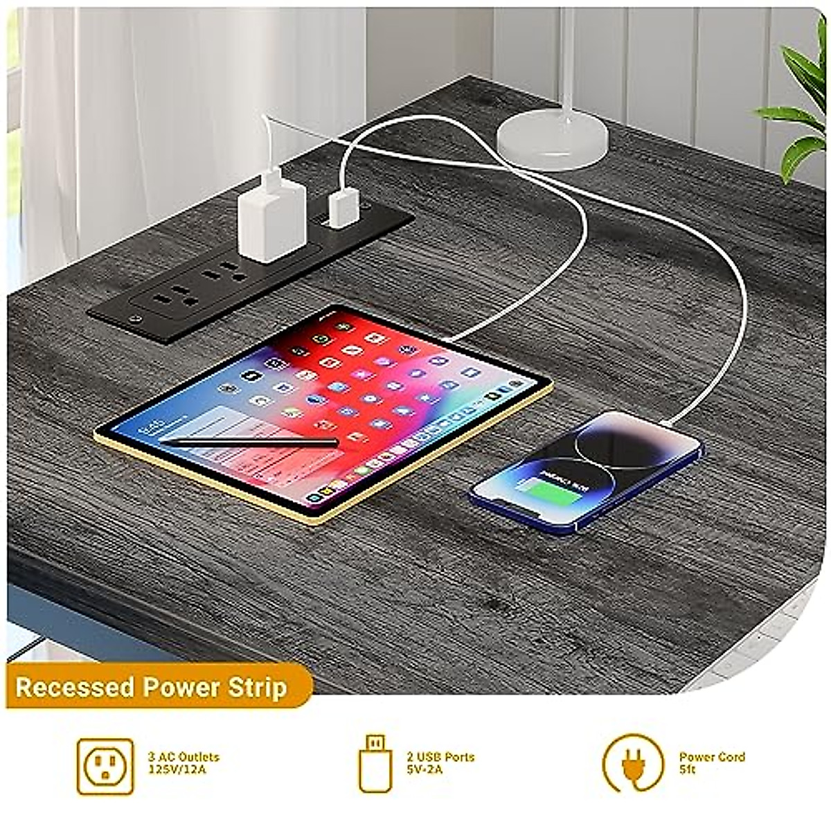 iSunirm 32 Inch Computer Desk for Small Space, Small Office Desk with Magic Power Outlets and USB Charging Ports, Simple Laptop Study Writing Table, Modern Sturdy Work Gaming Desk, Black Oak, 2 Pack