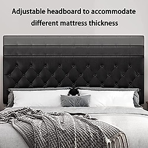 Keyluv Upholstered Platform Bed Frame with Button Tufted Headboard, Faux Leather, Wooden Slats Support, No Box Spring Needed, Easy Assembly, Full Size, Black