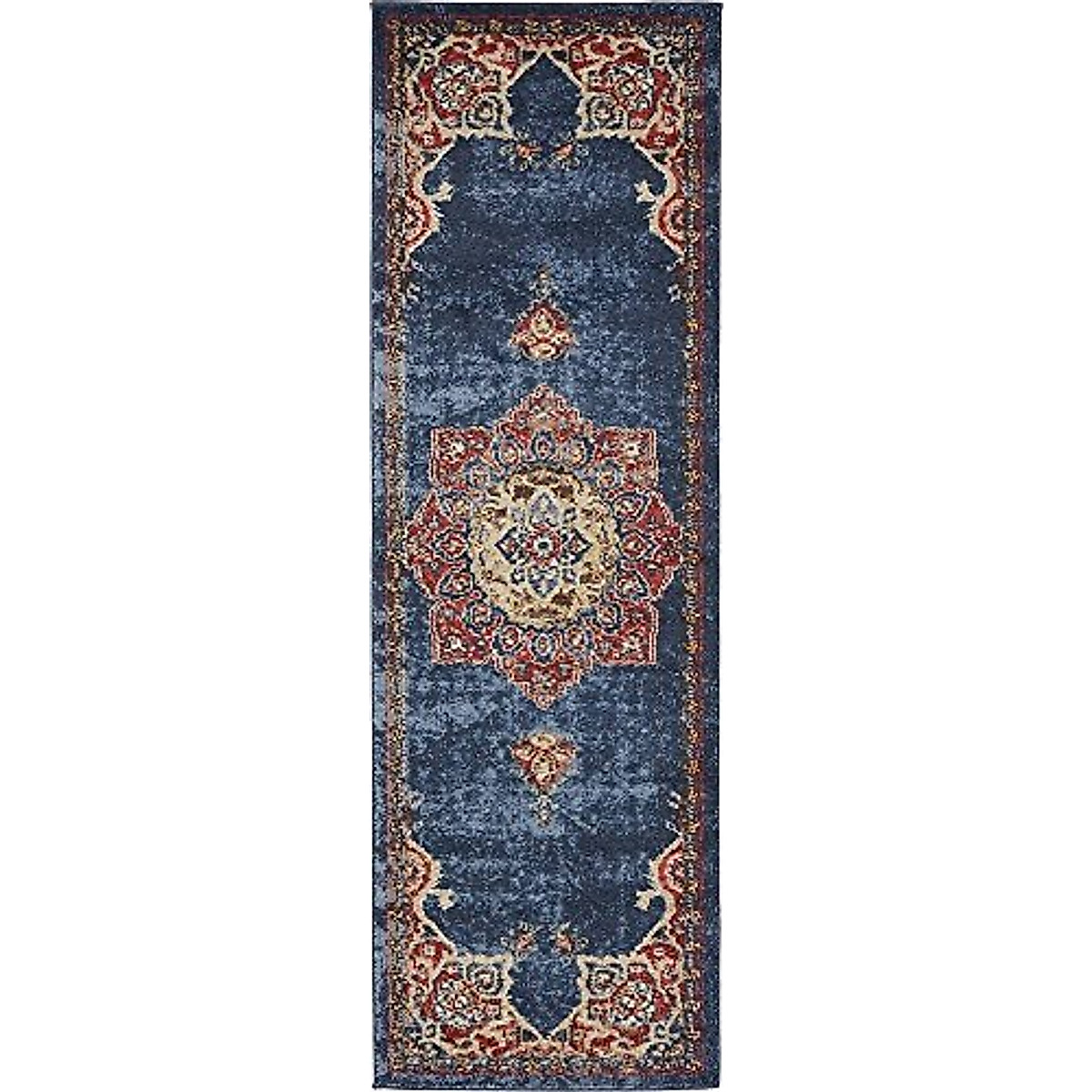 Unique Loom Utopia Collection Traditional Classic Vintage Inspired Area Rug with Warm Hues, 2' x 6' 1" Runner, Dark Blue/Beige