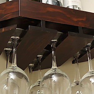 WELLAND Rustic Wood Corner Floating Shelves Wall Mount Corner Wine Rack -2 Pack with 6 Glass Slot Holder