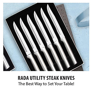 Rada Cutlery Utility Steak Knives Gift Set Stainless Steel Blades with Aluminum, Set of 6, 8-1/2 Inches, Silver Handle