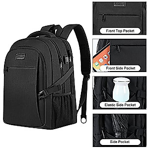 ANKUER Backpacks for Men Women, Backpack Fits Up 15.6 in Laptop Backpack for Travel, Backpacks with USB Charging Port, Work Business Backpack for Women (Black)