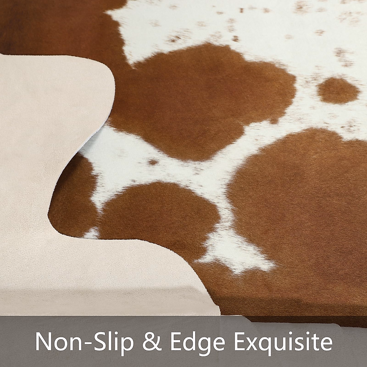 Zedrew Faux Cowhide Rugs, 5.2x6.2 Feet Large Cow Print Area Rug for Living Room Bedroom, Western Decor Carpet Animal Printed Mat for Dining Office Home Decor, Khaki