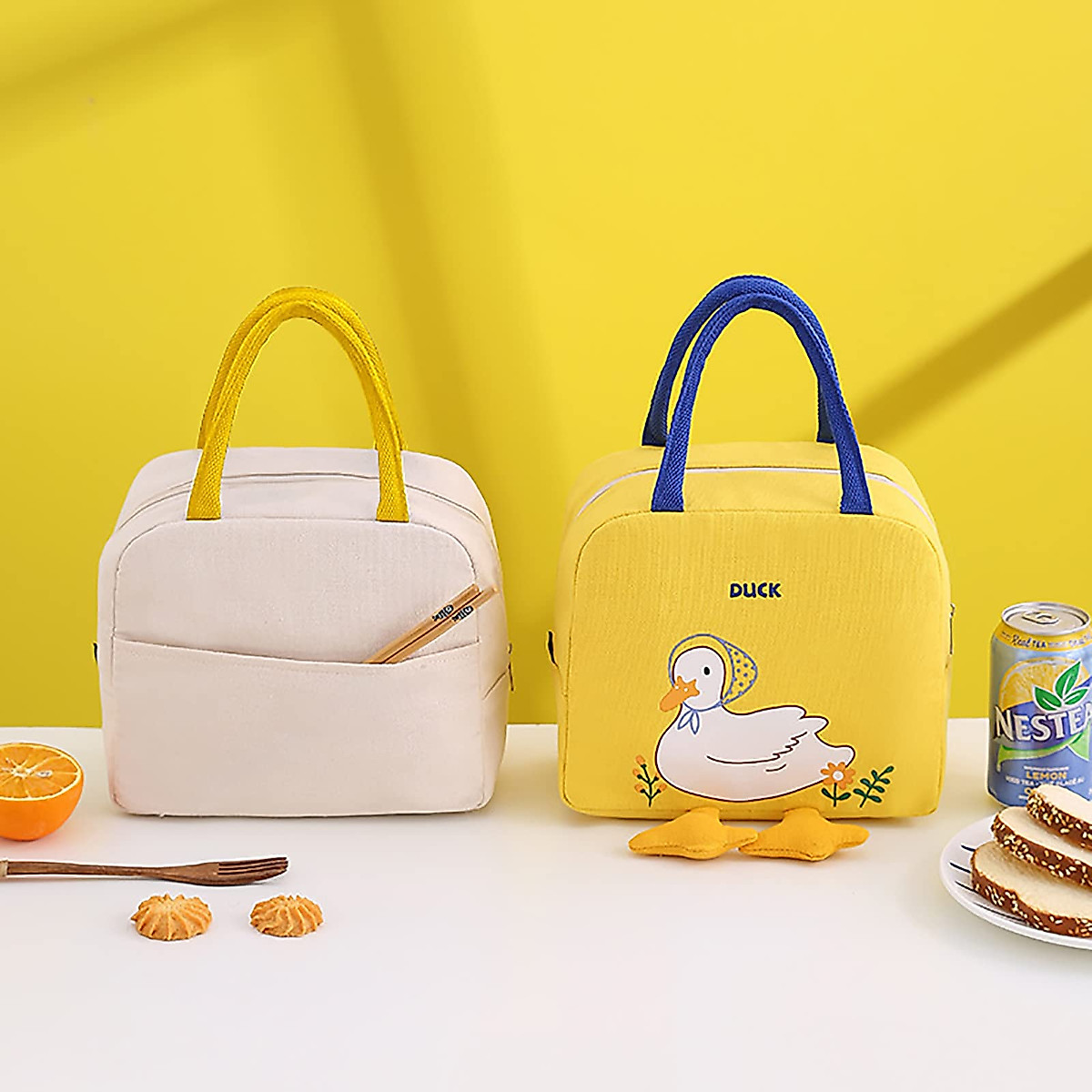 Kawaii Lunch Bag Cute Duck Lunch Box Insulated Bag Reusable Tote Bag for Hot or Cold Work, Picnic, Travel