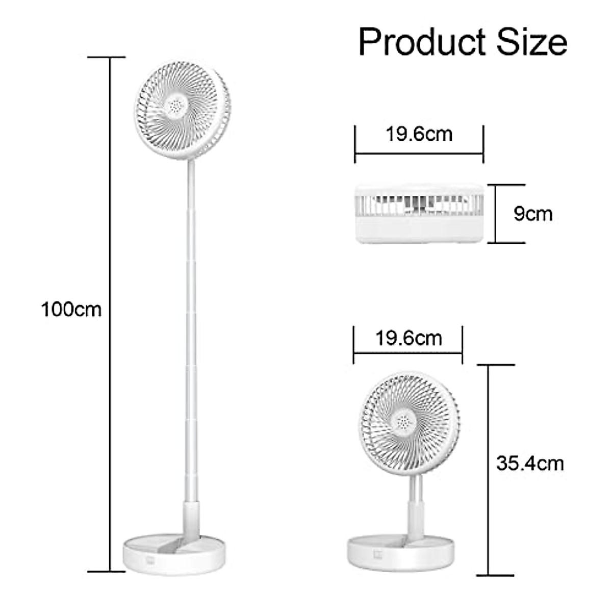 RUNZI Desk and Table Fan,5400Mah USB Powered Pedestal Fan,Foldable and Adjustable Height Air Circulator Flool Fan for Outdoor, Courtyard, Beach,Travel, Room,4 Speed Settings (White)