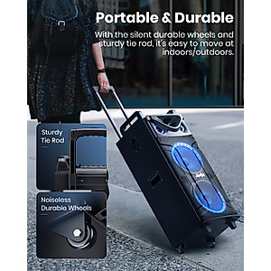 Moukey Karaoke Machine, Double 10" Woofer PA System for Party, Portable Bluetooth Speaker with 2 Wireless Microphone, Disco Lights and Echo/Treble/Bass Adjustment, Support TWS/REC/AUX/MP3/USB/TF/FM