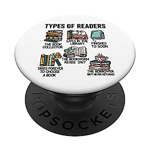Book Lover Types Of Readers Books Librarian Reading Bookworm PopSockets Swappable PopGrip