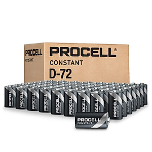 PROCELL Constant D Cell Long-Lasting Alkaline Batteries (72 Pack), 10-Year Shelf Life, Bulk Value Pack for Consistent Moderate Drain Professional Devices