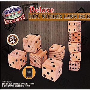 Matty's Toy Stop Deluxe 10pcs Wooden Lawn Dice Set - Features 5 (2.75") and 5 (2") Large Wooden Dice with Storage Bag