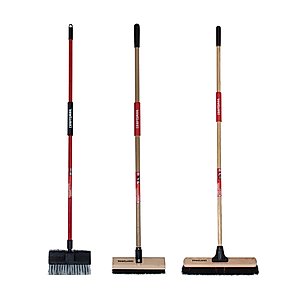 CRAFTSMAN CMXMKIT0080 3-Piece Heavy Duty Cleaning Tool Set with 10 in.All-Surface Wash,12 in. Scrubbing Deck Brush & 18 in. Push Broom, Brown