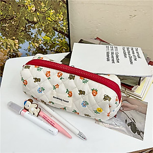 Donloise Kawaii Makeup Bag Cosmetic Case Cute Floral Storage Organizer with Handle Aesthetic Cartoon Zipper Toiletry Bag (Large)