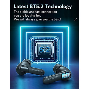 RAVESOUND True Wireless Earbuds Bluetooth 5.2 - Noise Cancelling Mic Ear Buds, 100ms Low Latency Earbuds with 25Hrs Play Time, IPX7 Waterproof in Ear Earbuds for Sport, Deep Bass Bluetooth Headphones