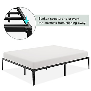 IDEALHOUSE 14 Inch Queen Metal Platform Bed Frame No Box Spring Needed, Bed Frame Queen Size with Heavy Duty Steel Slat Mattress Foundation, Noise Free, Easy Assembly