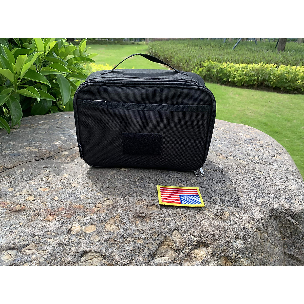 FlowFly Kids Lunch box Insulated Soft Bag Mini Cooler Back to School Thermal Meal Tote Kit for Girls, Boys, Black Free USA Flag Patch Included