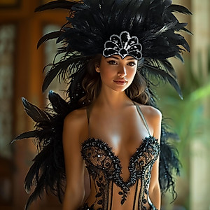 JEGERMIG Black Feather Sequin Headwear Carnival Headpiece Showgirl Cosplay Accessories for Women