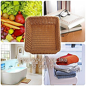 WEVOGTY 17.7" Poly-Wicker Bread Basket,Woven Tabletop Food Fruit Vegetables Serving Basket, Restaurant Serving,Brown (3 PACKS)