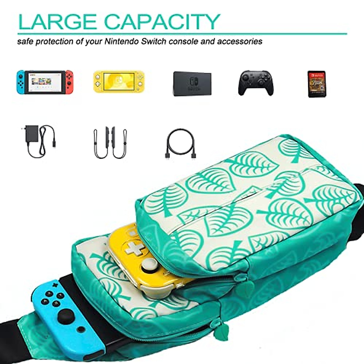 AIOMEST Cute Animal Crossing Switch Travel Bag, Crossbody Backpack Compatible for Switch OLED/Lite, Carrying Sling Bag for Switch Console, Pro Controller, Dock, Joy-cons