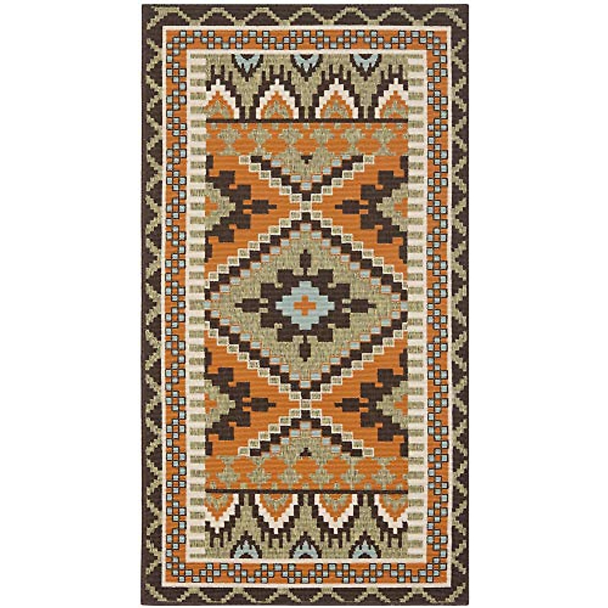 SAFAVIEH Veranda Collection 2'7" x 5' Green / Terracotta VER096 Boho Indoor/ Outdoor Non-Shedding Easy--Cleaning Patio Backyard Porch Deck Mudroom Area--Rug