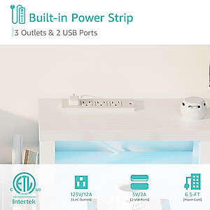 Lufeiya White Desk with 4 Drawers - 47 inch Gaming Desk with Monitor Stand, Computer Gaming Desk with LED Lights Power Outlets and Storage Bag Fabric Drawer for Home Office, Bedroom, White