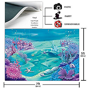 COMOPHOTO Under The Sea Mermaid Backdrop Deep Blue Sea Castle Shell Photography Background Child Kids Mermaid Themed Birthday Party Decoration Backdrops (7x5ft)