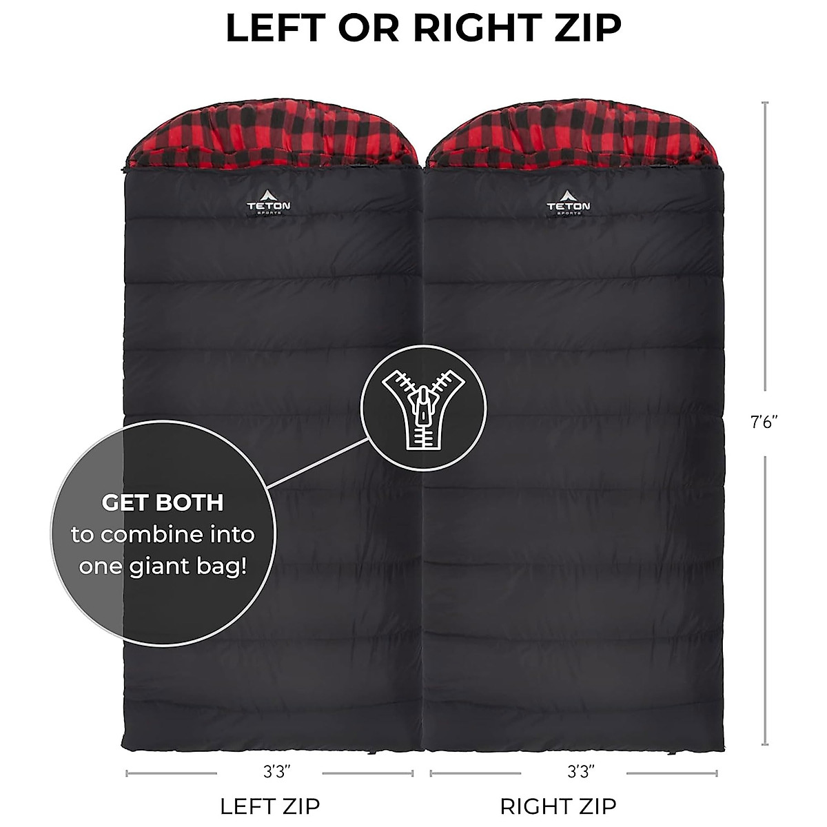 TETON Sports Celsius XXL 0 Degree Sleeping Bag with Compression Sack, Right Zipper, and SuperLoft Elite Material for Camping and Base Camp, Black