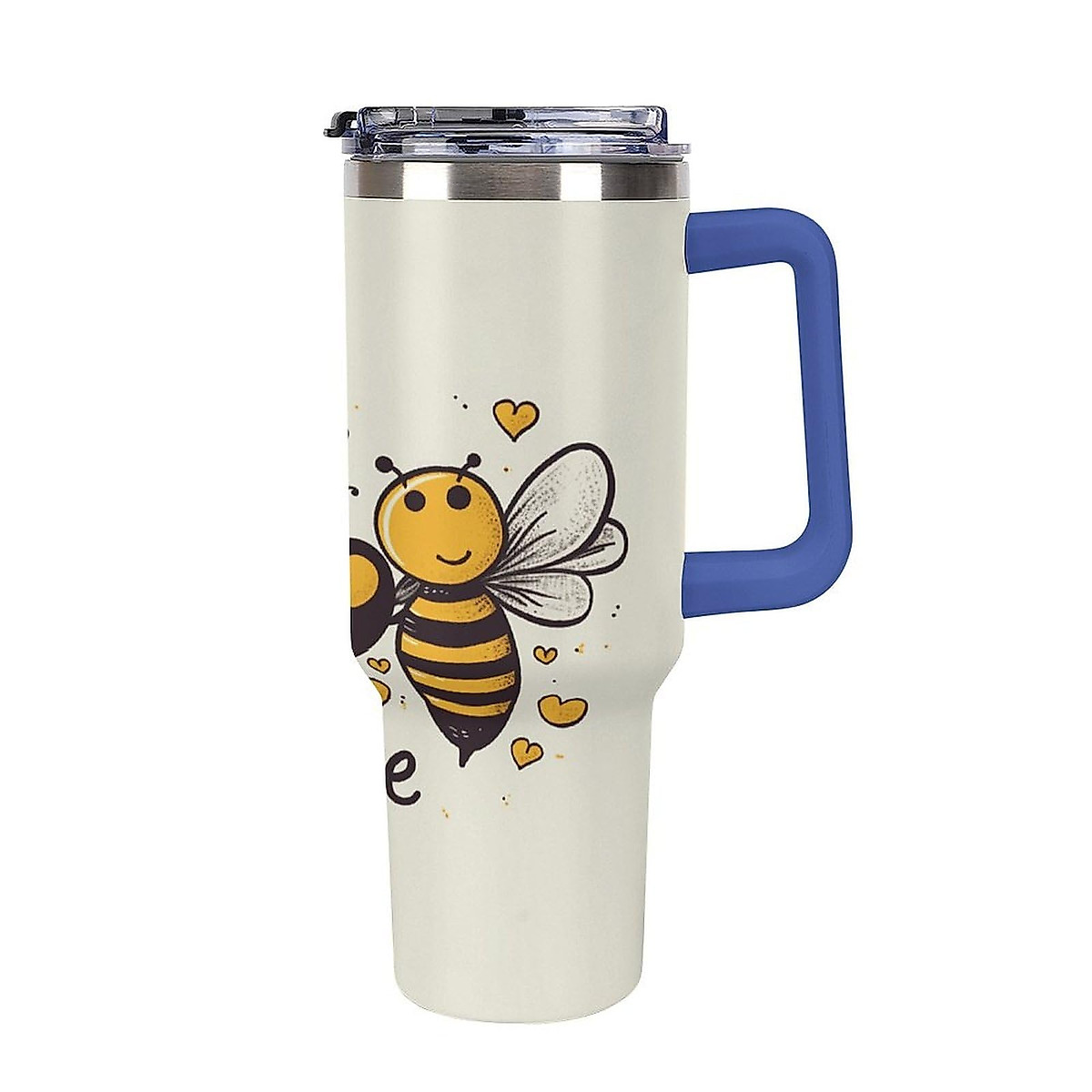 FHENMSA 40 Oz Insulated Coffee Mug Tumbler with Handle,Bee Love Honey Print Insulated Tumbler,Stainless Steel Travel Mug with Lid And Straw