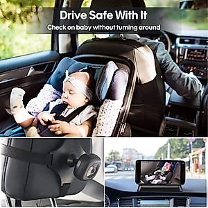 Baby Car Mirror, WIFI Wireless Baby Car Camera, Baby mirror for car, HD 1280P Camera Rear Facing Car Seat Mirrors, Safety Car Seat Mirror for Rear Facing Toddler Infant Child with Night Vision - Black