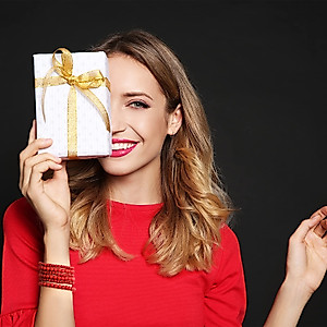 Hicarer 6 Pieces Faux Pearl Bracelet Set Stretch Bracelets Bridal Dancing Party Jewelry for Women(Red)