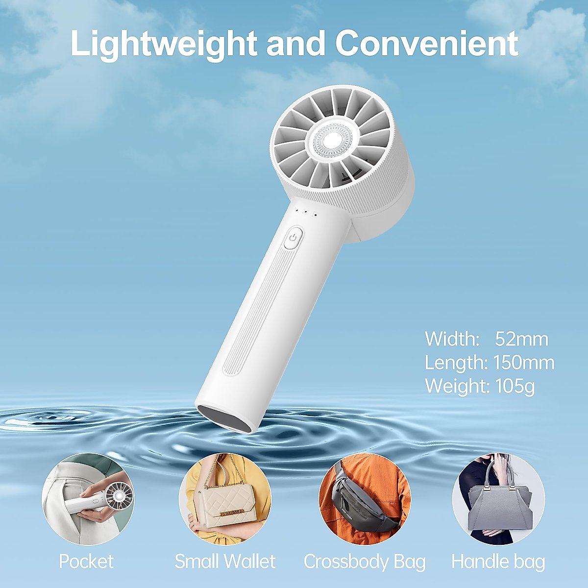 Portable Fan, Mini Handheld Fan with 3 Adjustable Speeds, 2600mAh Handheld Fan with 3-16H Usage Time and Newly Upgraded Motor, Small Lash Fan for Women's Make Up Fan, Nice Mini Fan for Summer (White)