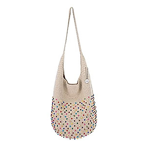 The Sak Back to Bali 120 Hobo in Crochet, Single Strap, Ecru Multi Beads