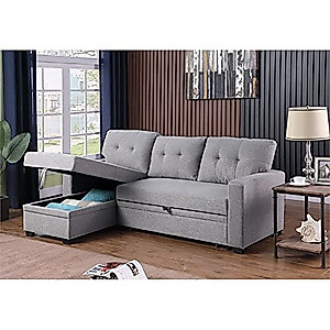 Devion Furniture Contemporary Reversible Sectional Sleeper Sectional Sofa with Storage Chaise in Light Gray Fabric