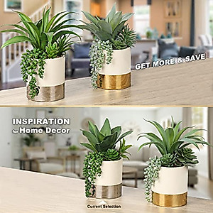 Large Artificial Succulents Plants Faux Succulents 12" Fake Succulent Plants in Sliver Ceramic Pot Succulent Plant for Desk Modern Home Living Room Office Table Shelf Decor