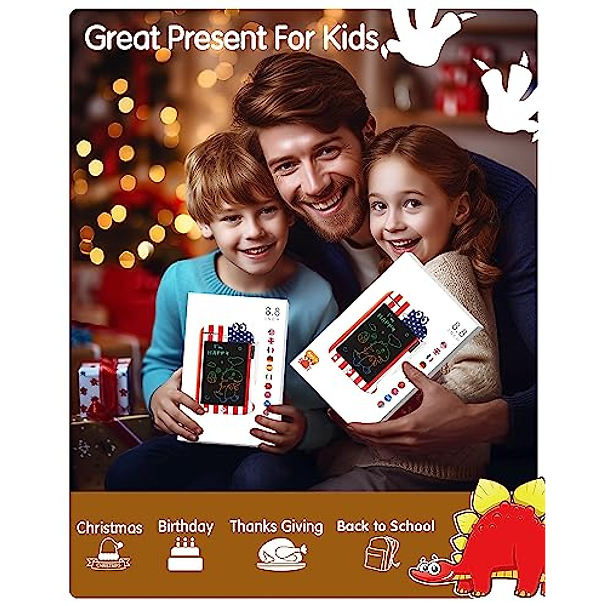 VNVDFLM 8.8 Dino LCD Writing Tablet for Kids Doodle Board Drawing Pad Birthday Gifts for 3 4 5 6 7 8 Year Old Boys and Girls (Blue Camo)