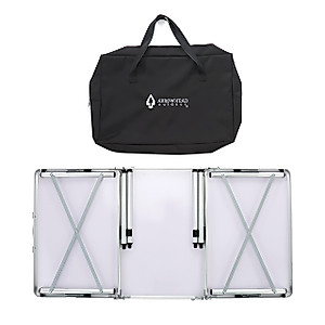 ARROWHEAD OUTDOOR 4’ ft Heavy-Duty Portable Aluminum Frame Folding Table w/Leveling Feet, Solid Tabletop Surface, 2 Adjustable Heights, Carrying Case Included, Lightweight, USA-Based Support